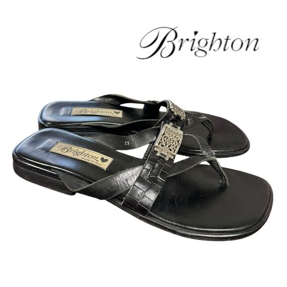 Brighton | Shoes | Brightonlaurablack Leather Thong Sandals75 | Poshmark